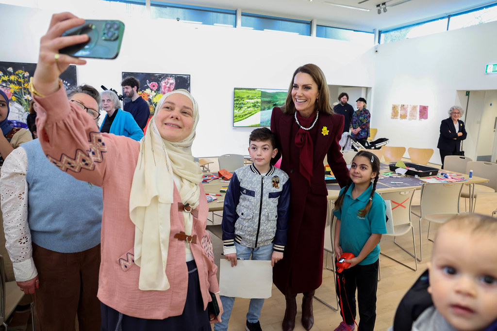 HRH Prince and Princess of Wales visit ARMA exhibition at Oriel Davies ...
